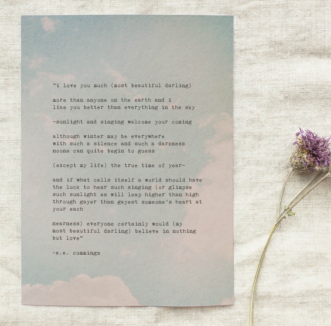 E.e. Cummings Poem I Love You Much Most Beautiful Darling - Etsy