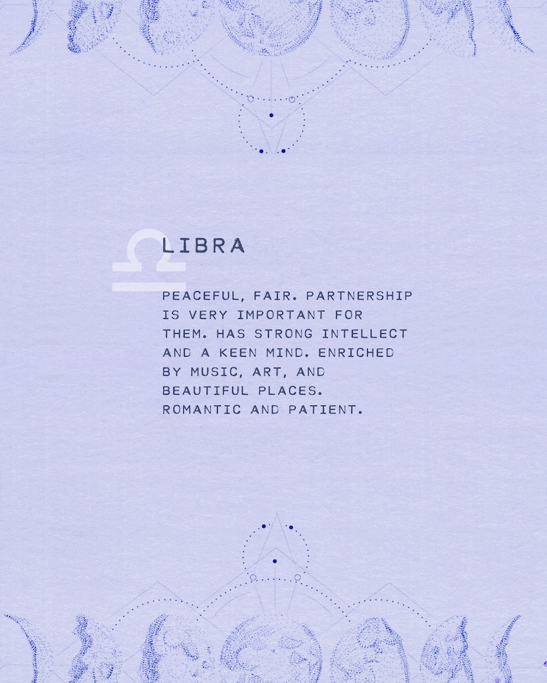 Libra Zodiac Print Horoscope Art Gift Idea Astrology Sign - Etsy