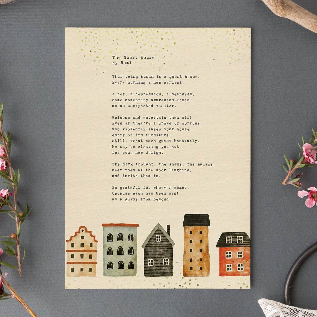 Rumi Poem Art Print: the Guest House, Watercolor Houses - Etsy