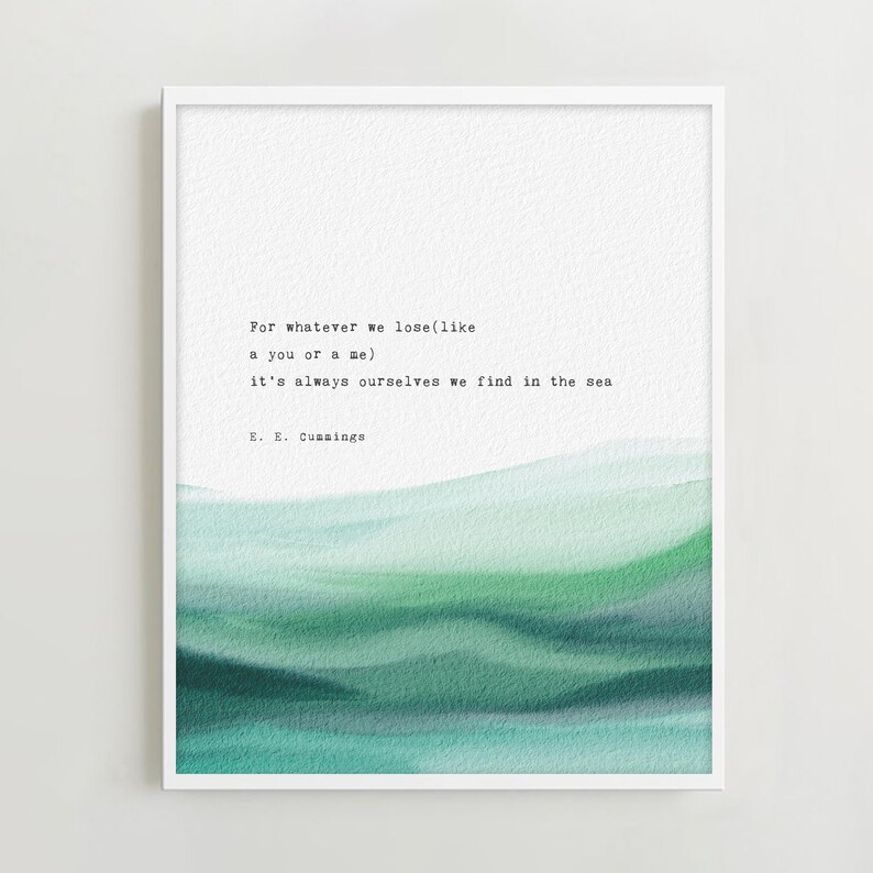 E.E. Cummings Poem Print, Watercolor Sea Art, Beach House Decor - Etsy