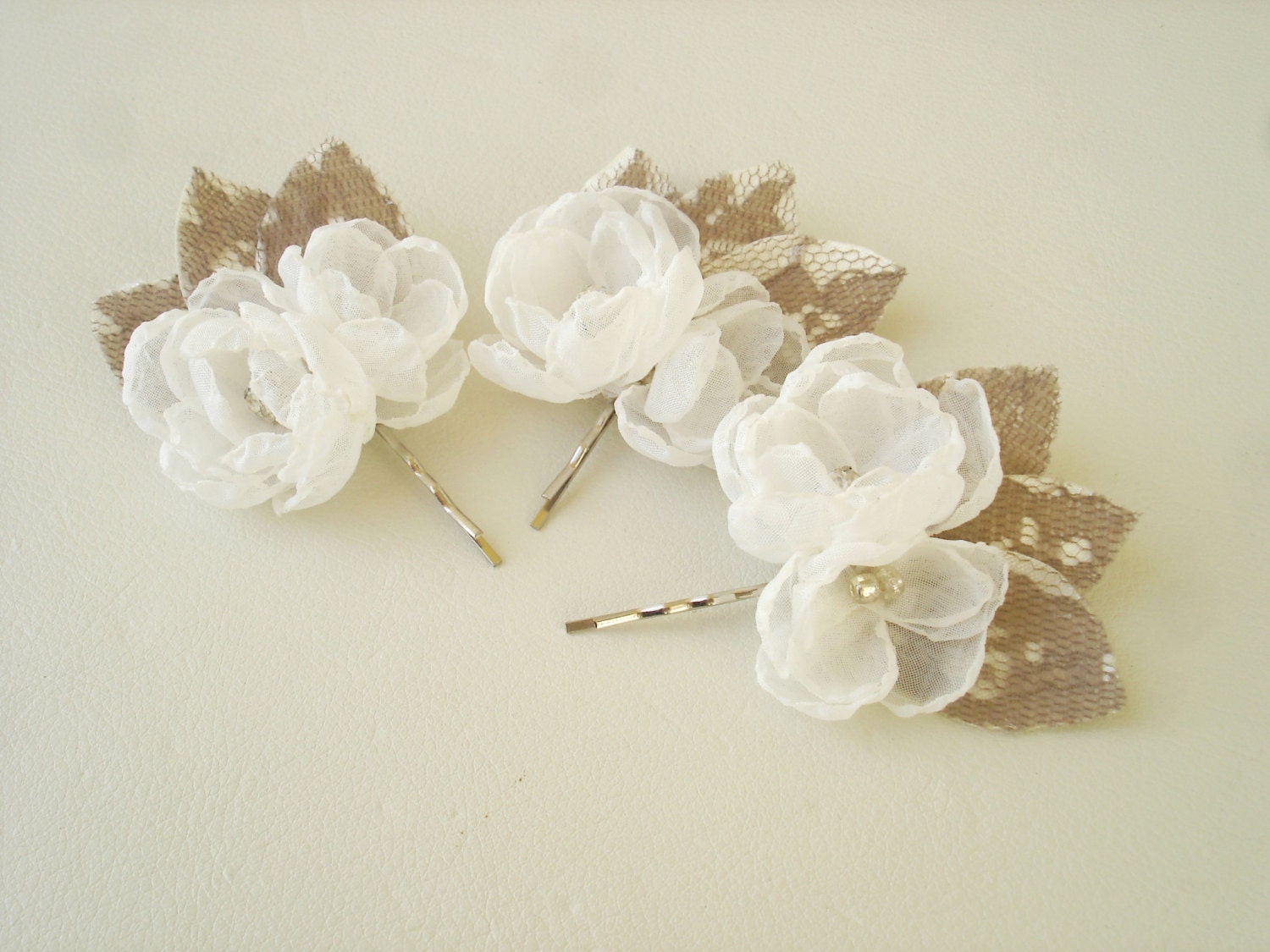 Lace Rustic Wedding Flower Hair Clip Small Bridal Headpiece Etsy