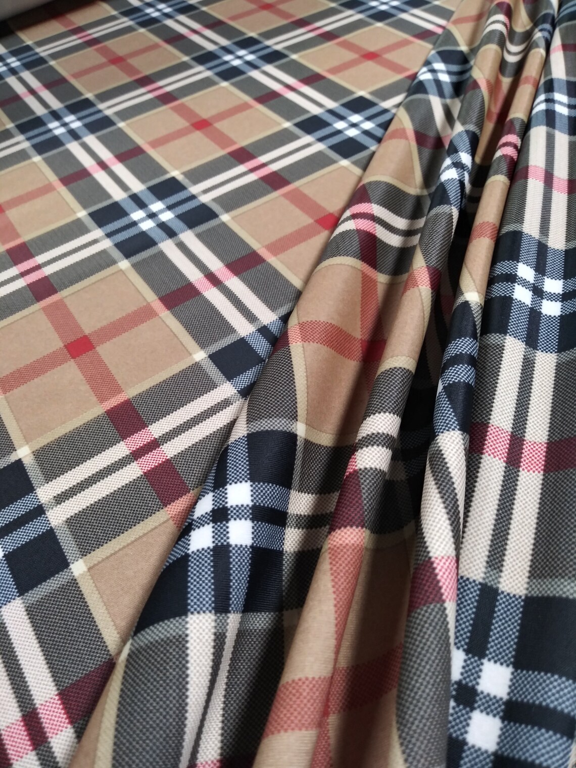 Brown plaid print Spandex fabric 4 way sold by the 1/4 1/2 | Etsy