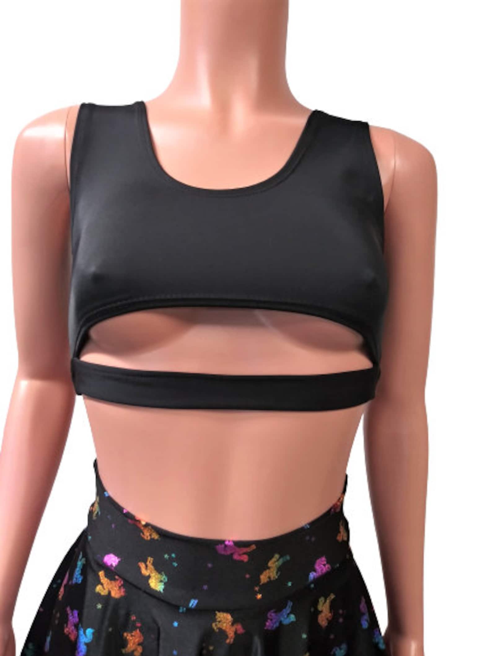 Black Matte Spandex Underboob Top Crop Top Rave Wear Pole Dancer