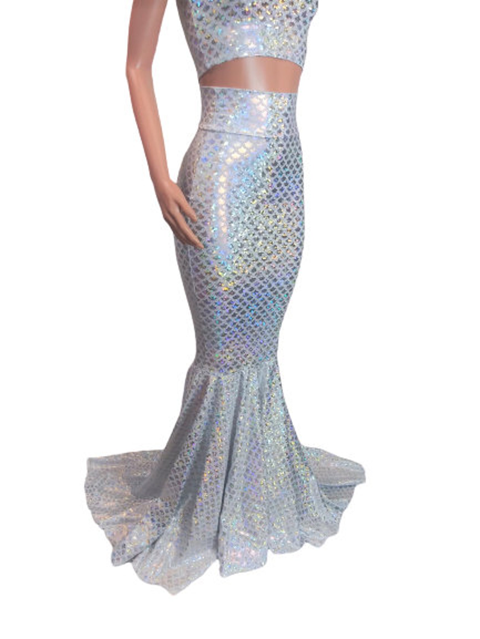 White Mermaid Skirt Fish Tail Costume Long Puddle Train Circle Skirt ...