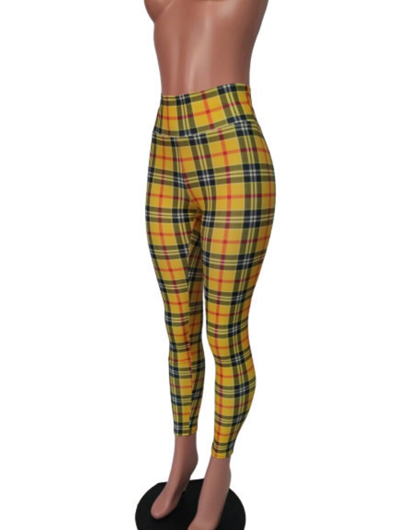 Yellow plaid high waisted Leggings festival dance Rave EDC EDM | Etsy