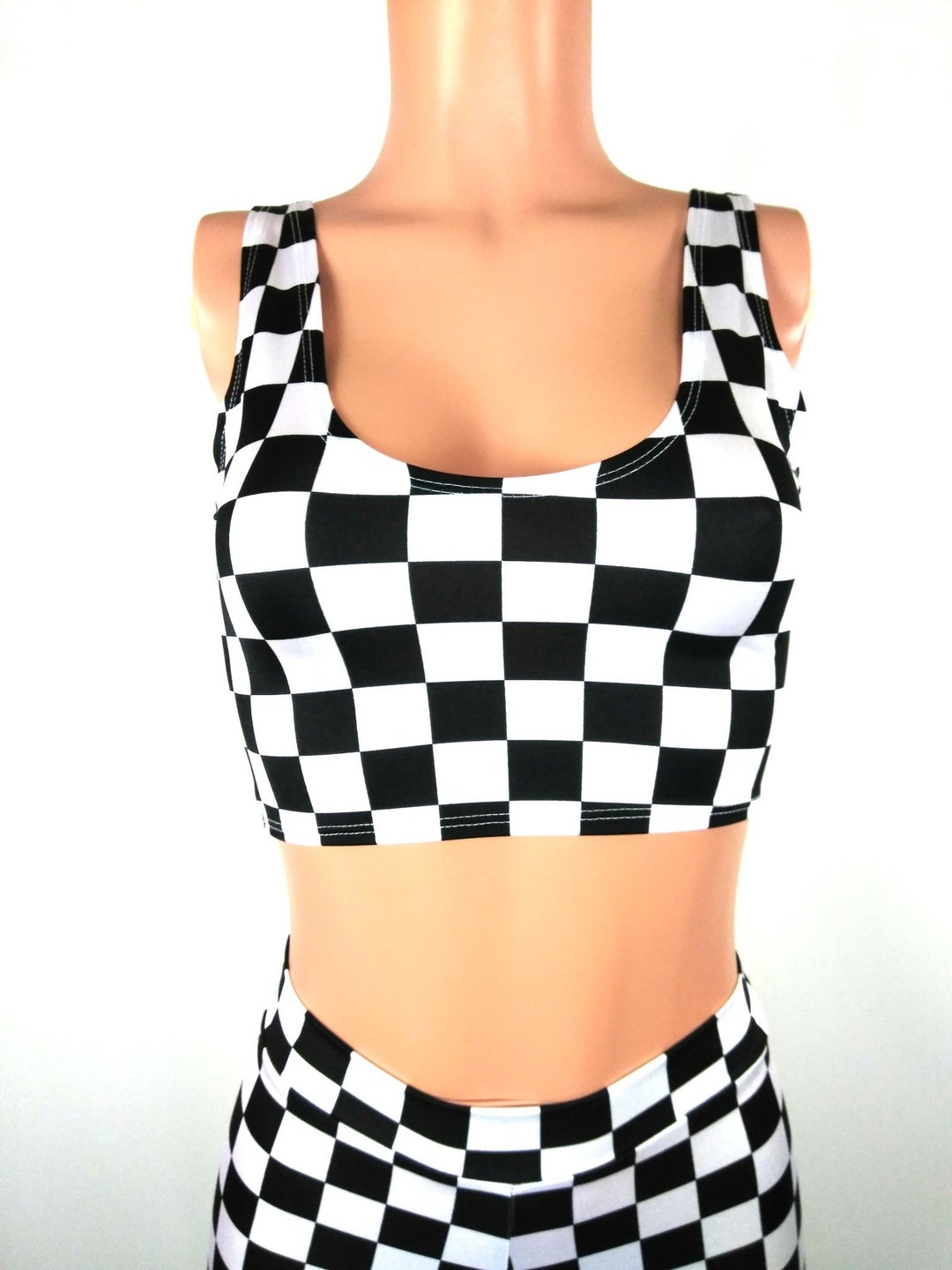 Checkered Tank Top Crop Top Black and White Festival Party Dance EDC ...