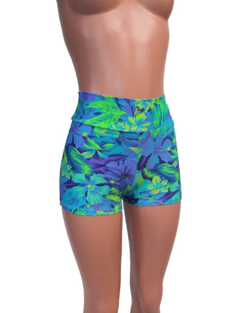 Tahitian floral blue High waisted Booty shorts Boy shorts Rave | Etsy