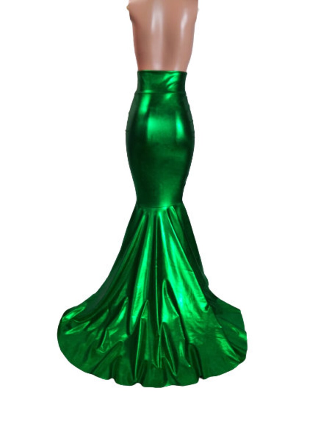 Green Metallic Mermaid Skirt Fish Tail Costume, Long Flowing Puddle ...