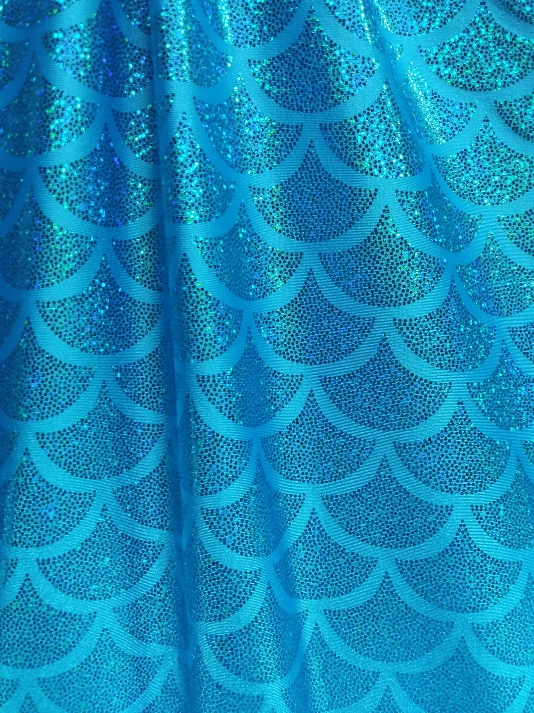 Turquoise Blue Mermaid Fabric Spandex Fabric Big Fish Scale Print Sold ...