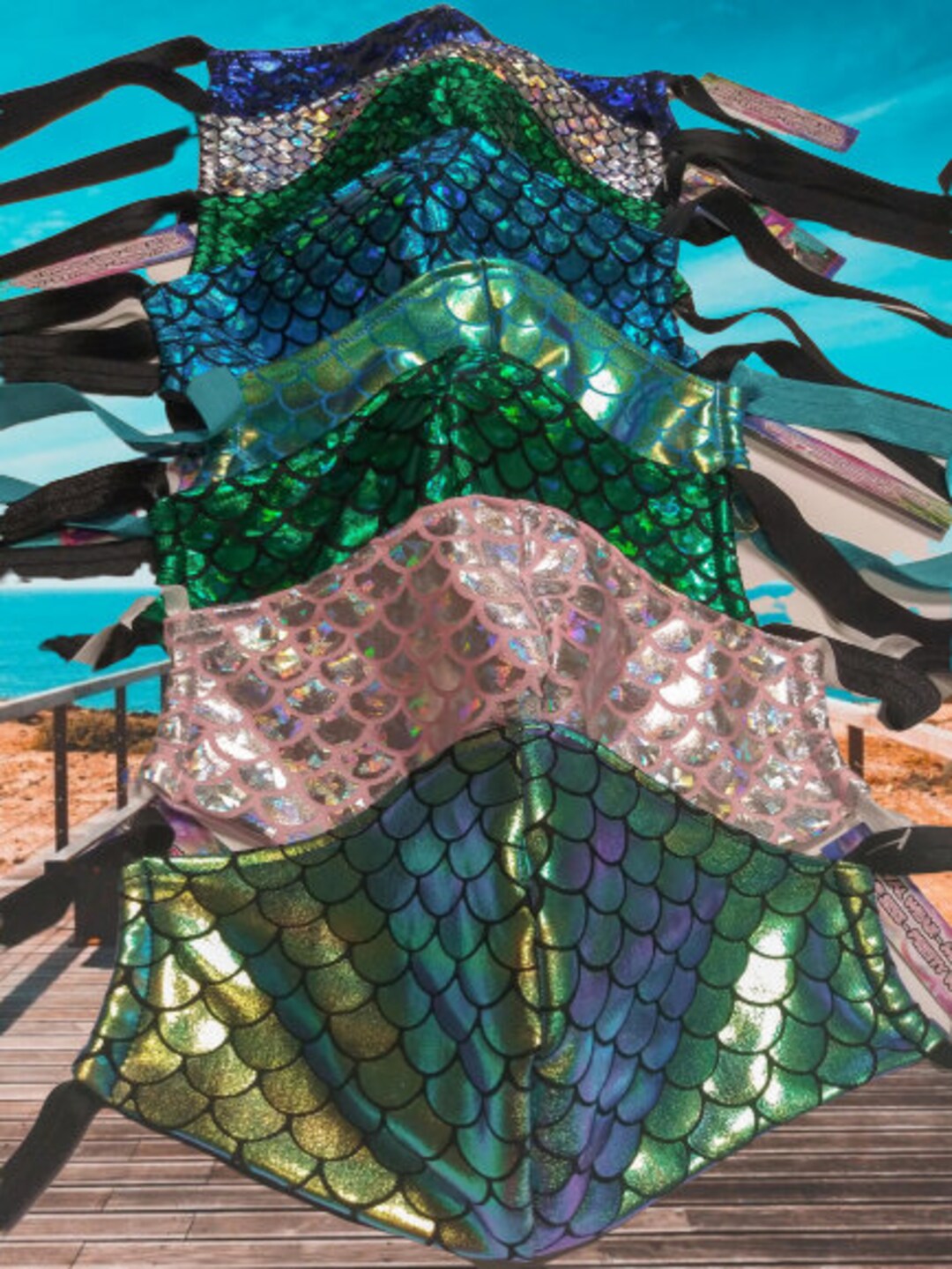 Mermaid Face Mask 16 Colors Hologram Spandex Outside and Cotton Spandex ...