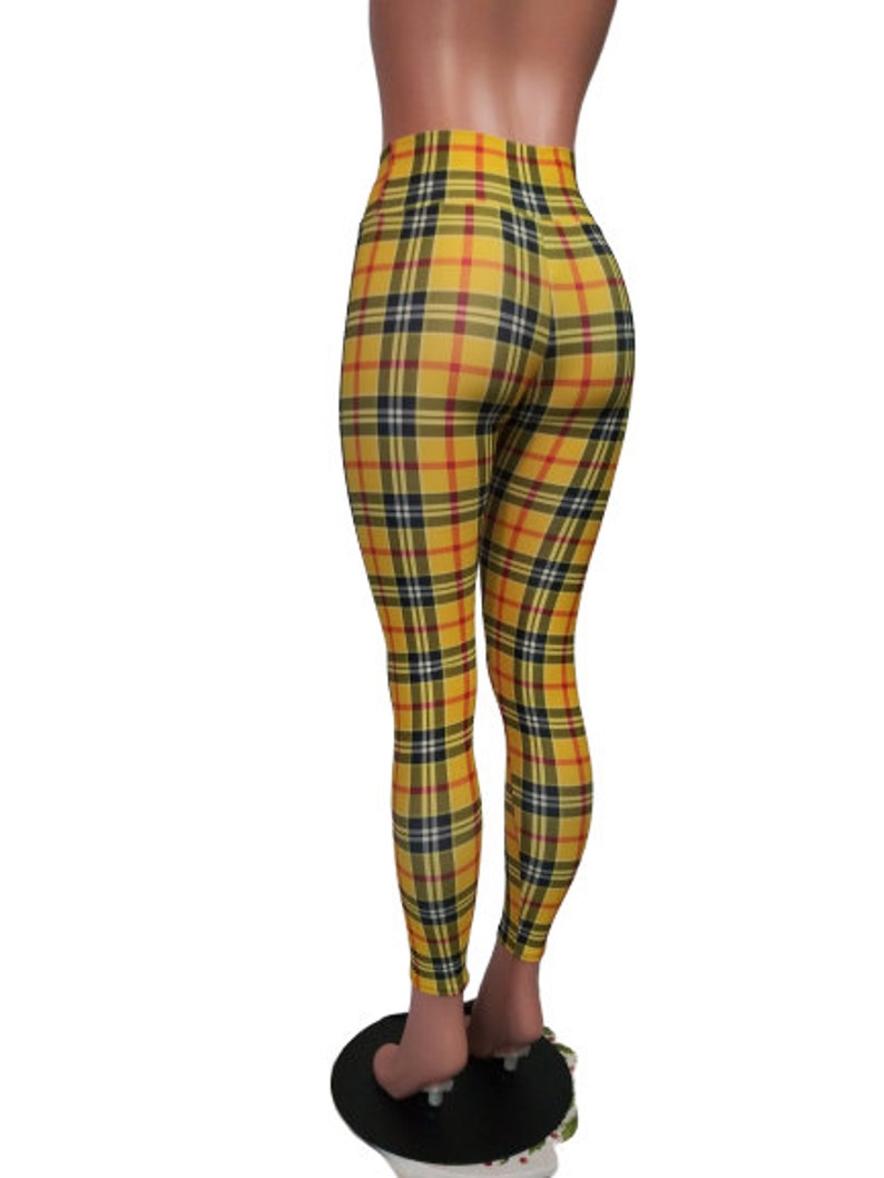 Yellow plaid high waisted Leggings festival dance Rave EDC EDM | Etsy