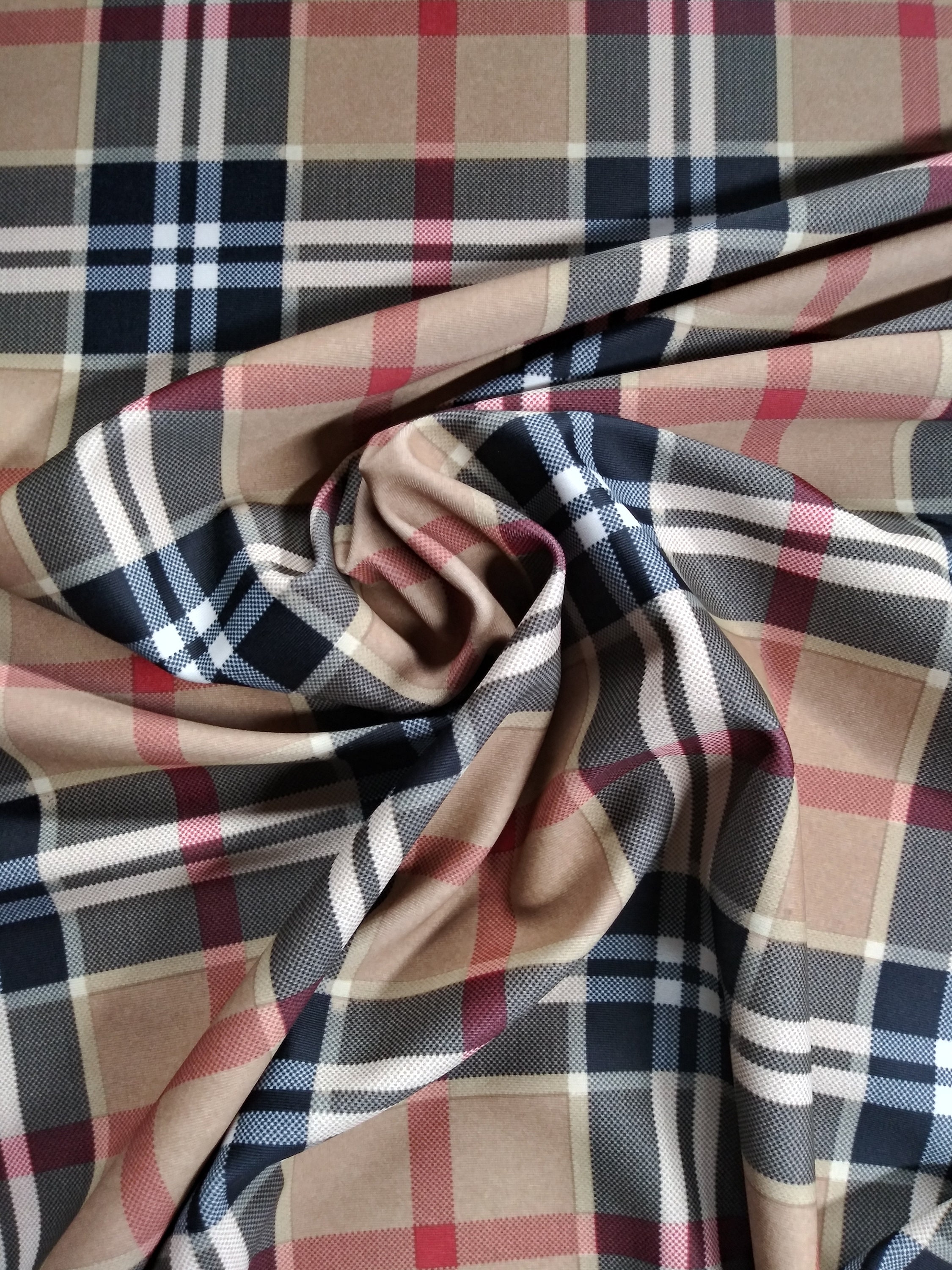 Brown plaid print Spandex fabric 4 way sold by the 1/4 1/2 | Etsy