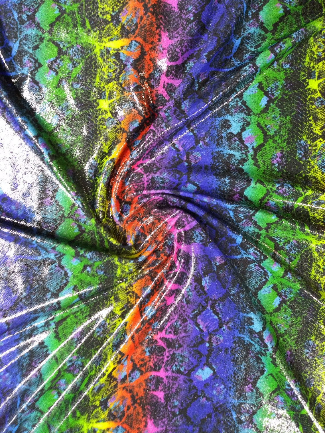 4 Way Stretch Rainbow Snake Skin Twinkle Print Spandex Fabric Sold by ...