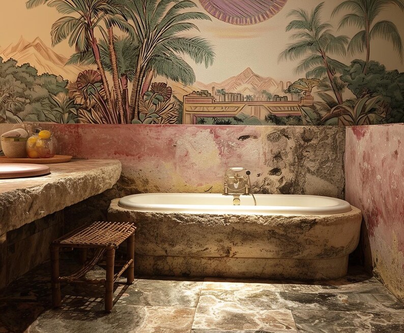 Pastel Exotic Wall Mural Landscape Wallpaper Panoramic Mural - Etsy