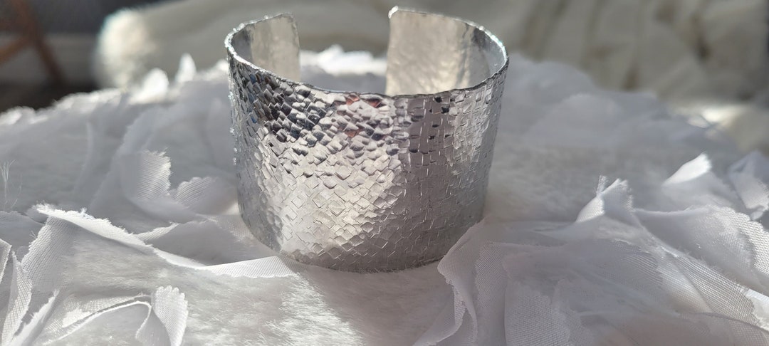 One and a Half Inch Silver Cuff Bracelet, Lightweight, Textured ...