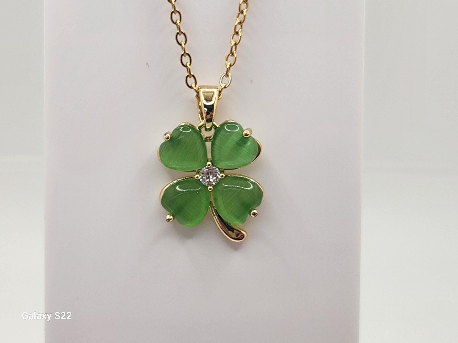 Four Leaf Clover Choker Necklace in Gold Stainless Steel, Green Clover ...