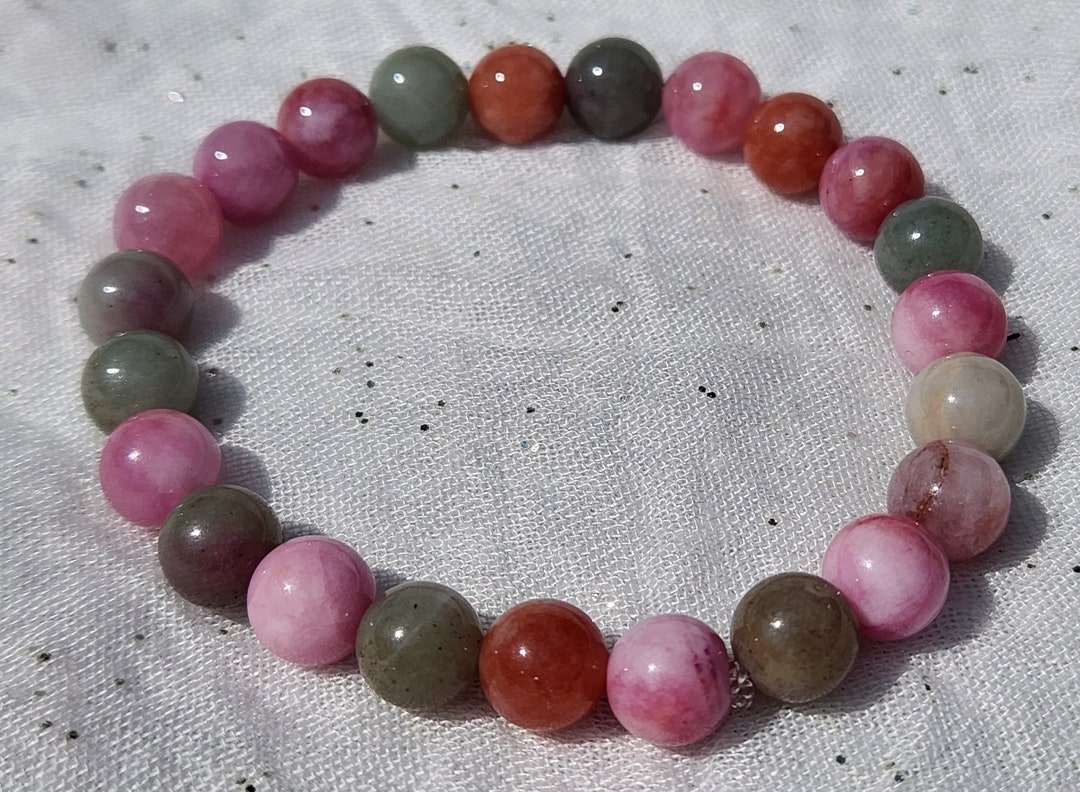 Optimized Rainbow Alxa Agate Stone 8mm Stretch Bracelet, Earthy Tones ...