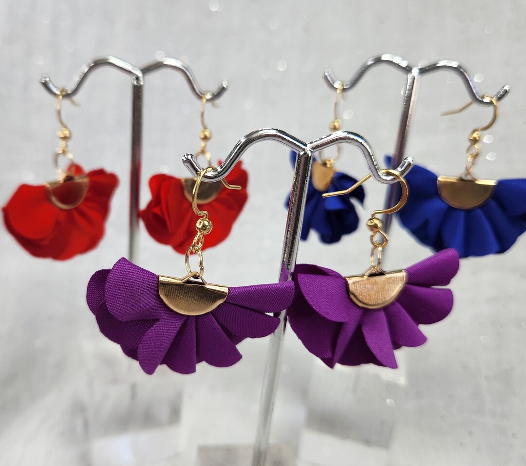 Flower Earrings, Dangle Flowers, Material Earrings, Dangle Flowers ...