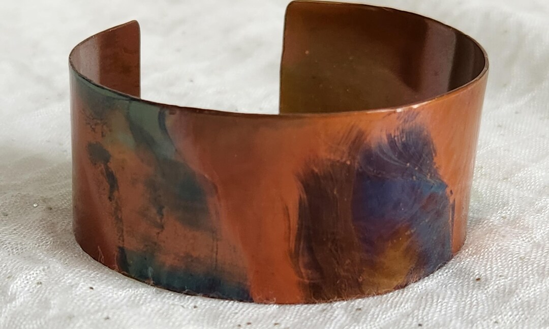Flame Painted Copper Cuff, One Inch Cuff, Hammered Copper Cuff, Shiny ...