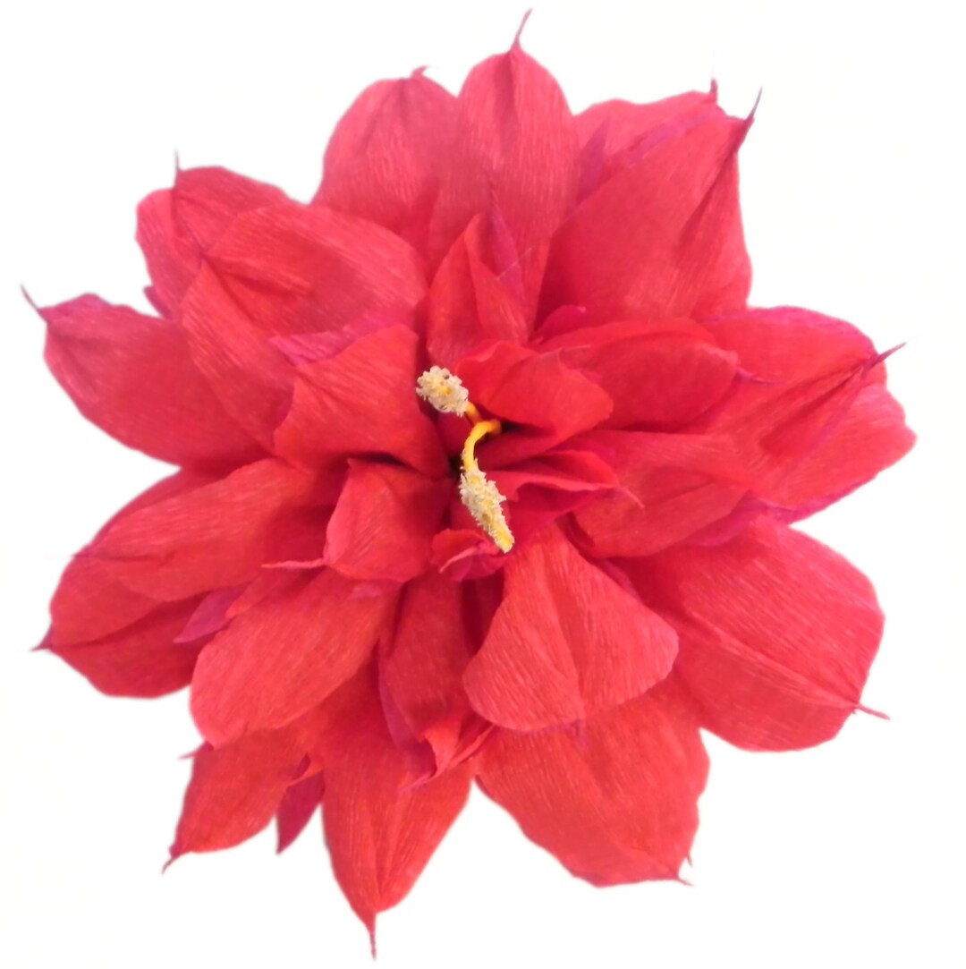 Mexican Crepe Paper Flower Hair Clip 2 Tone Red/ Red 5 Diam Cinco De ...