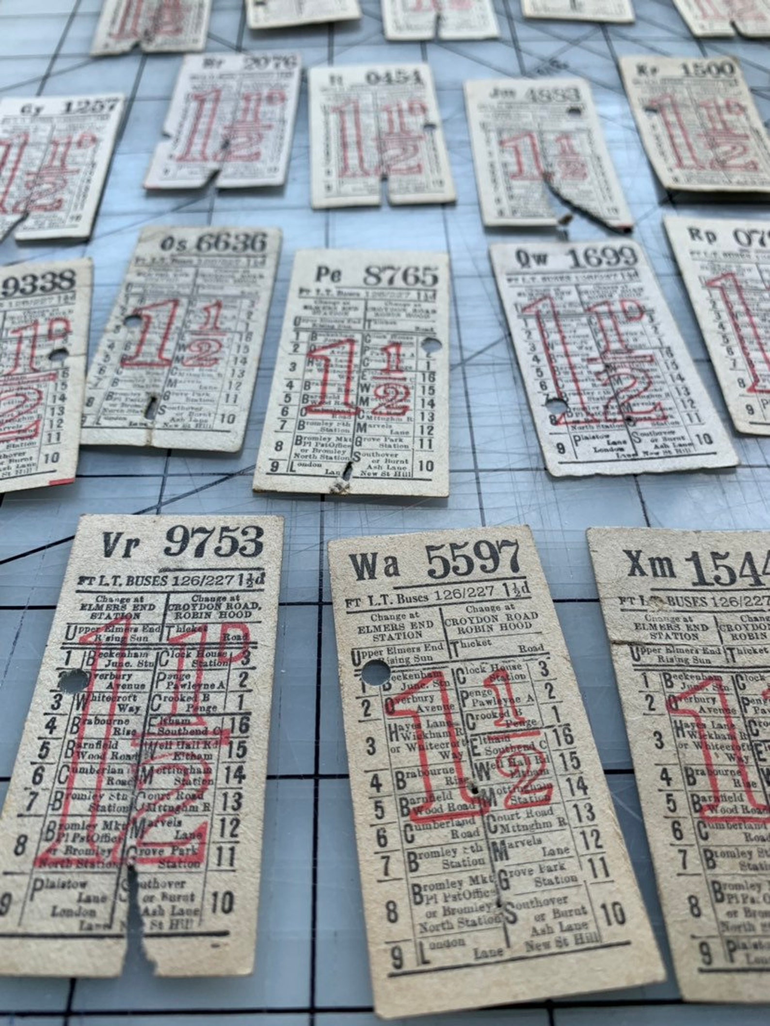 Vintage London Bus Tickets / Geographical / Alphabet / 26 Pc / Neutrals ...