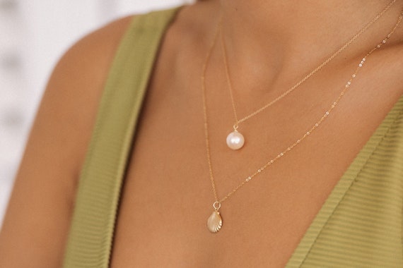 Petite Shell Charm Necklace Simple Gold Necklace Shell | Etsy