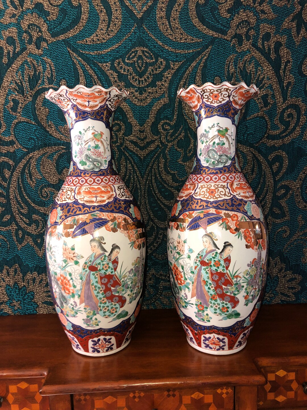 Large Asian Vase Pair-fine Ceramic Craftsmanship - Etsy