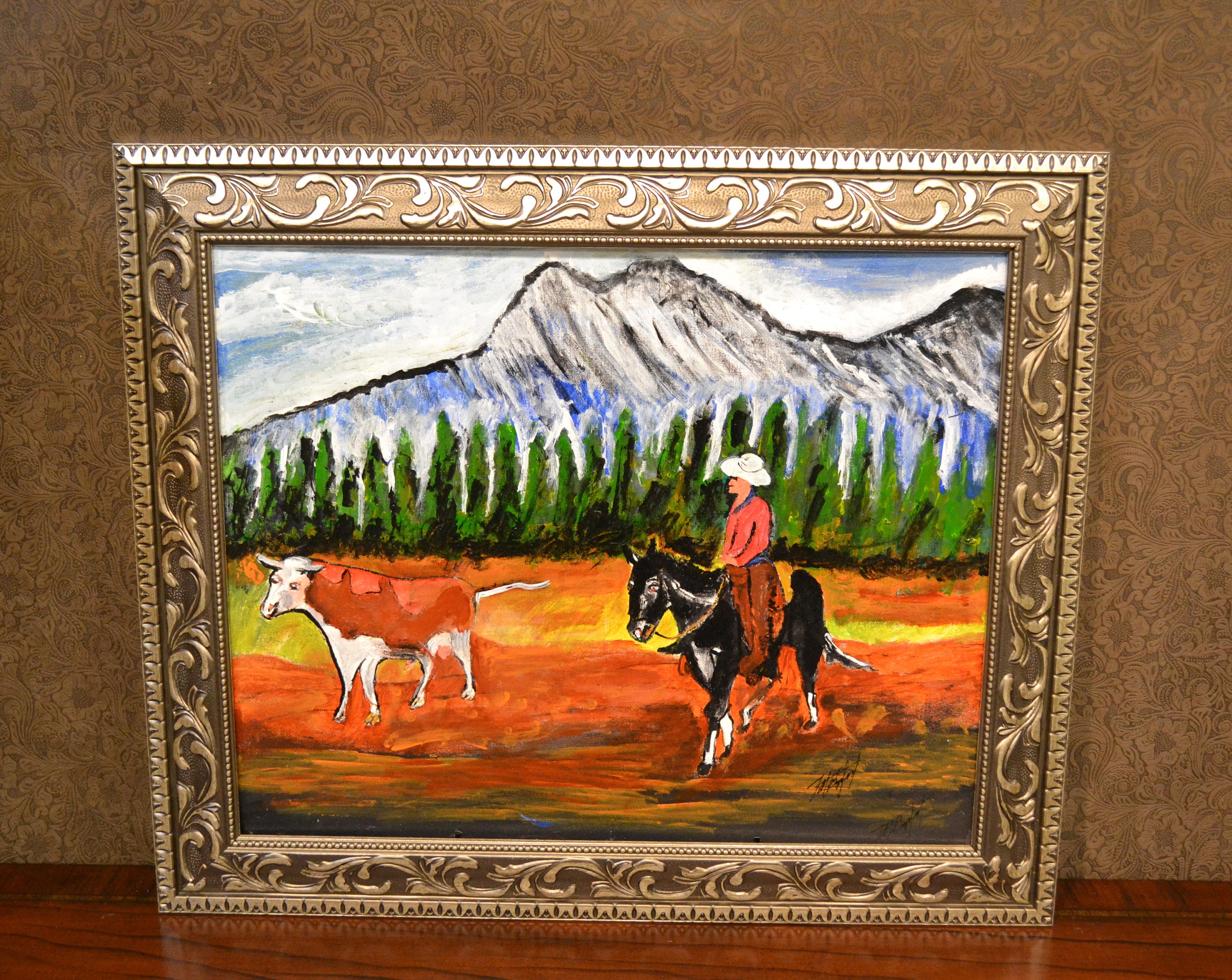 Cowboy Riding Horse Painting-Mountain Scene-One Of A kind | Etsy