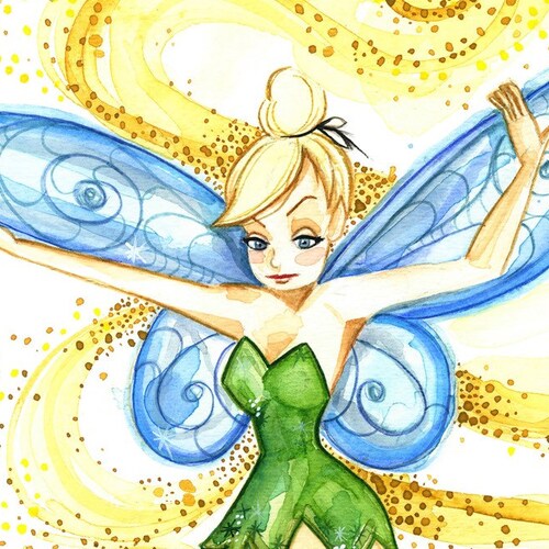 LIMITED Tinkerbell on Wooden Block Fine Art Print | Etsy