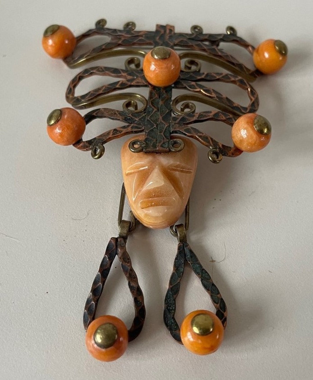 Aztec Warrior Brooch - Hand Made of Copper, Brass, Gilded and Calcite ...