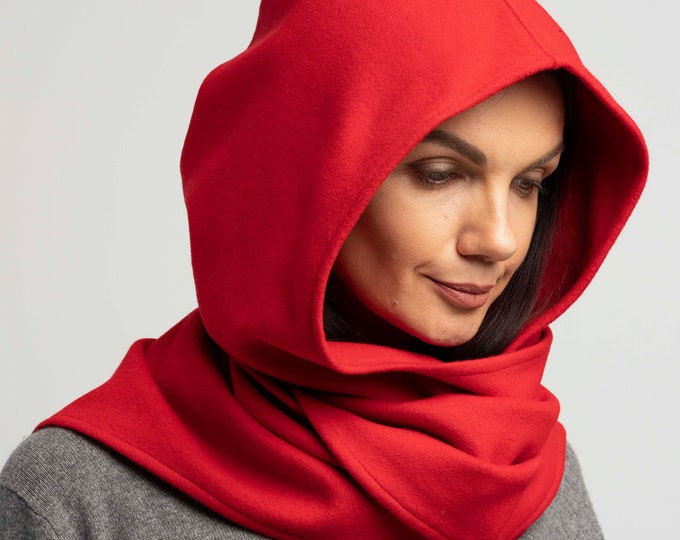 Cashmere Wool Red Hood Unisex, Red Cowl Scarf , Cowl Shrug , Cowl Hood ...