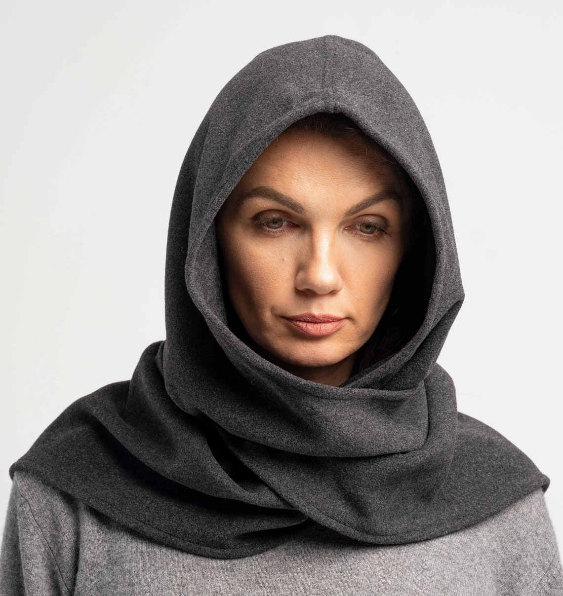 Soft Wool Dark Gray Hood Unisex Gray Cowl Scarf Cowl Shrug | Etsy