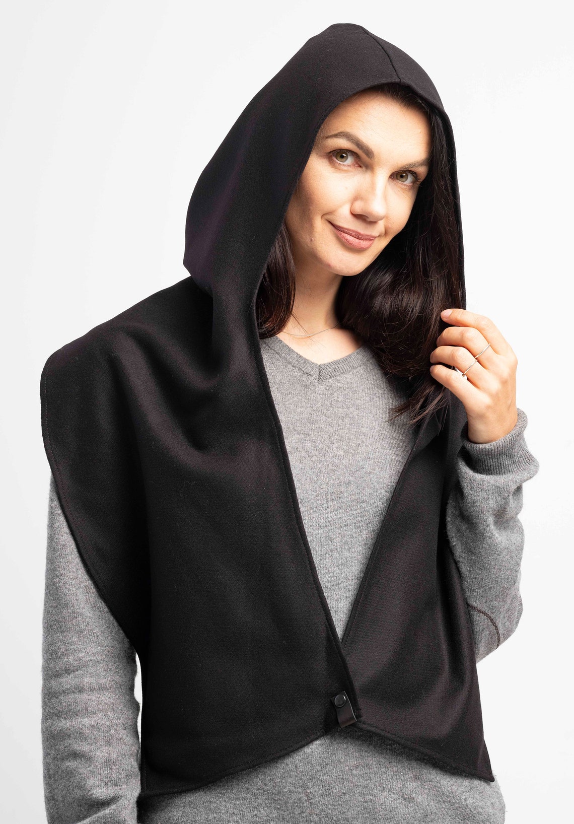 Soft Wool Black Hood Unisex Black Cowl Scarf Cowl Shrug - Etsy