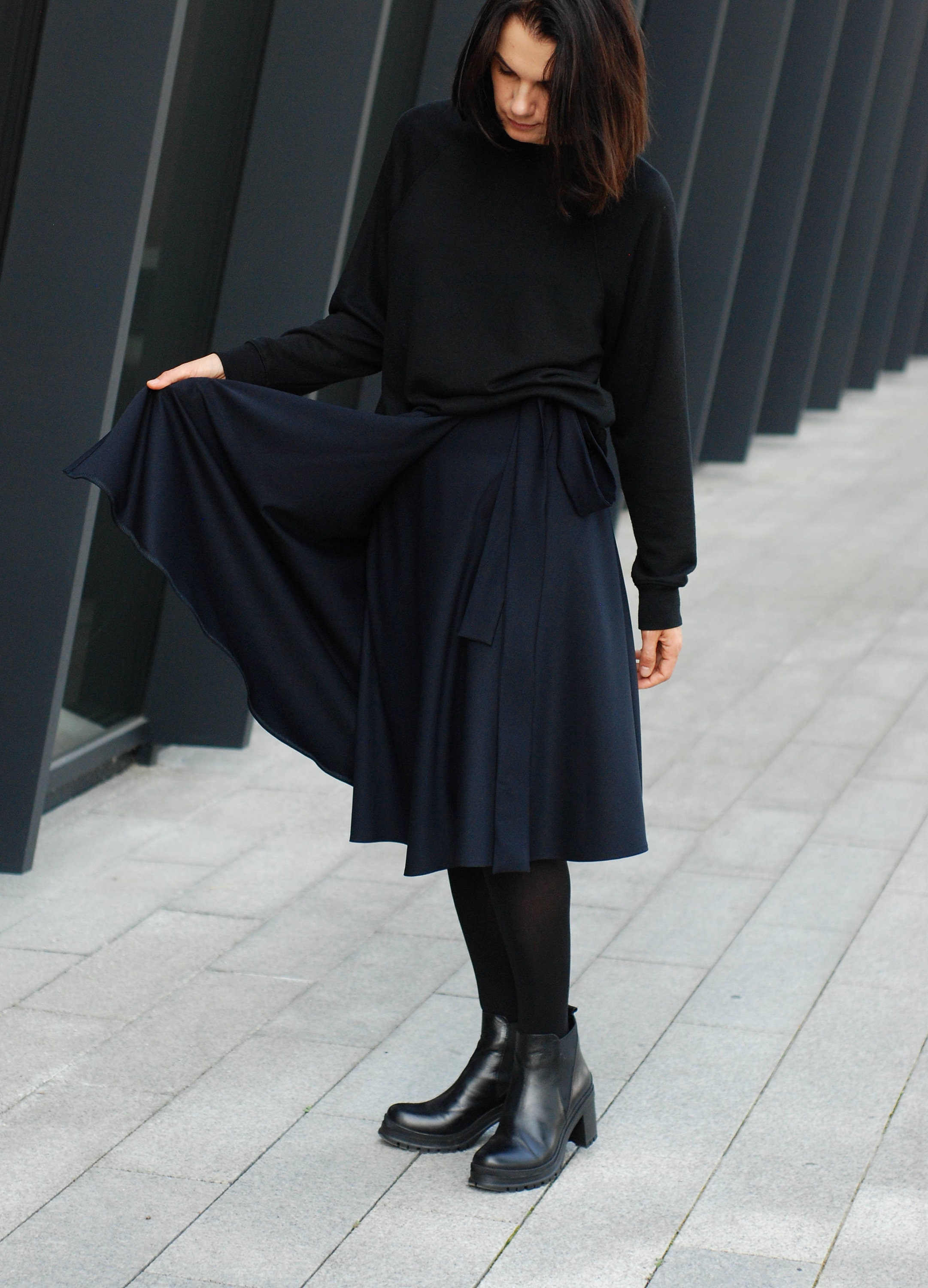 Dark Blue Wool Wrap Skirt High Waisted Skirt Natural Wool - Etsy