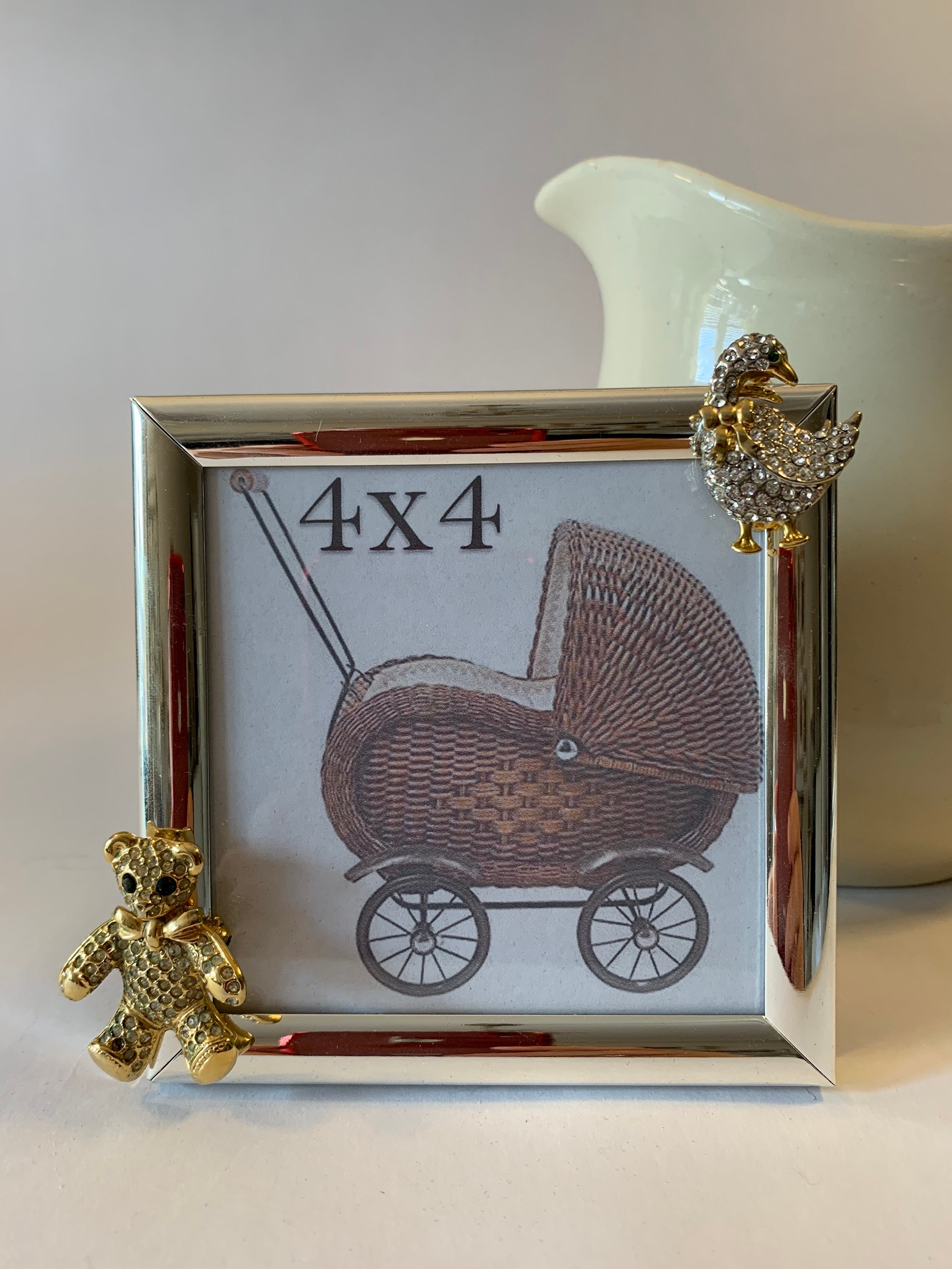 4x4 Silver Baby Theme Picture Frame with Gold and Rhinestone | Etsy