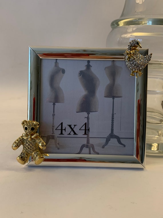 4x4 Silver Baby Theme Picture Frame With Gold and Rhinestone | Etsy