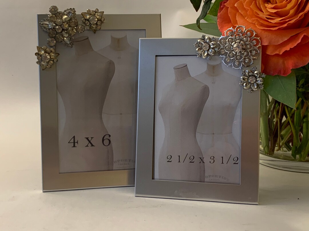 Brushed Silver Picture Frames with Vintage Rhinestone Starburst, Flower ...