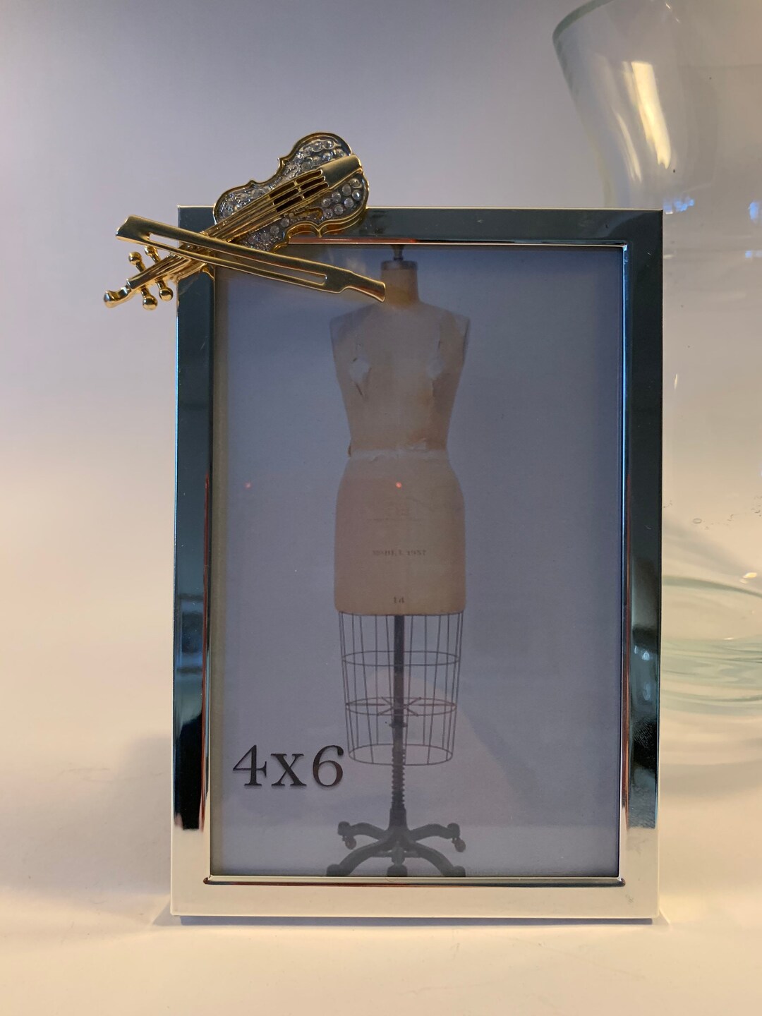 4x6 Silver Picture Frame With Vintage Gold Violin Brooch, Music Theme ...