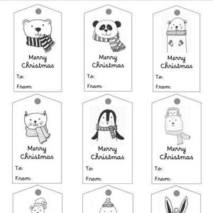 Christmas Gift Tags, Charming, Hand Drawn Animals , Kids, Printable ...