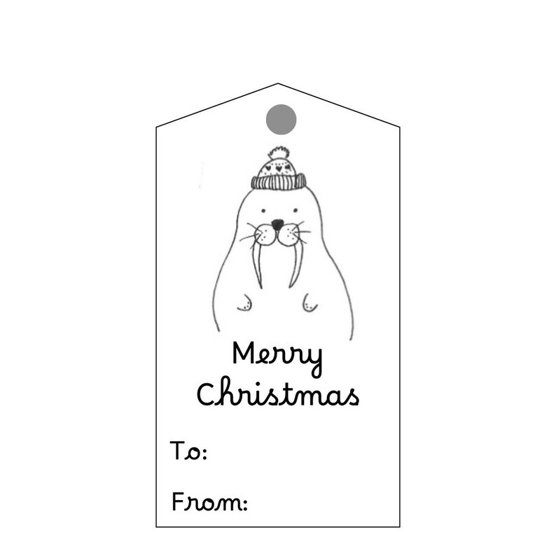 Christmas Gift Tags, Charming, Hand Drawn Animals , Kids, Printable ...