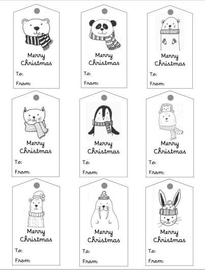 Christmas Gift Tags, Charming, Hand Drawn Animals , Kids, Printable ...