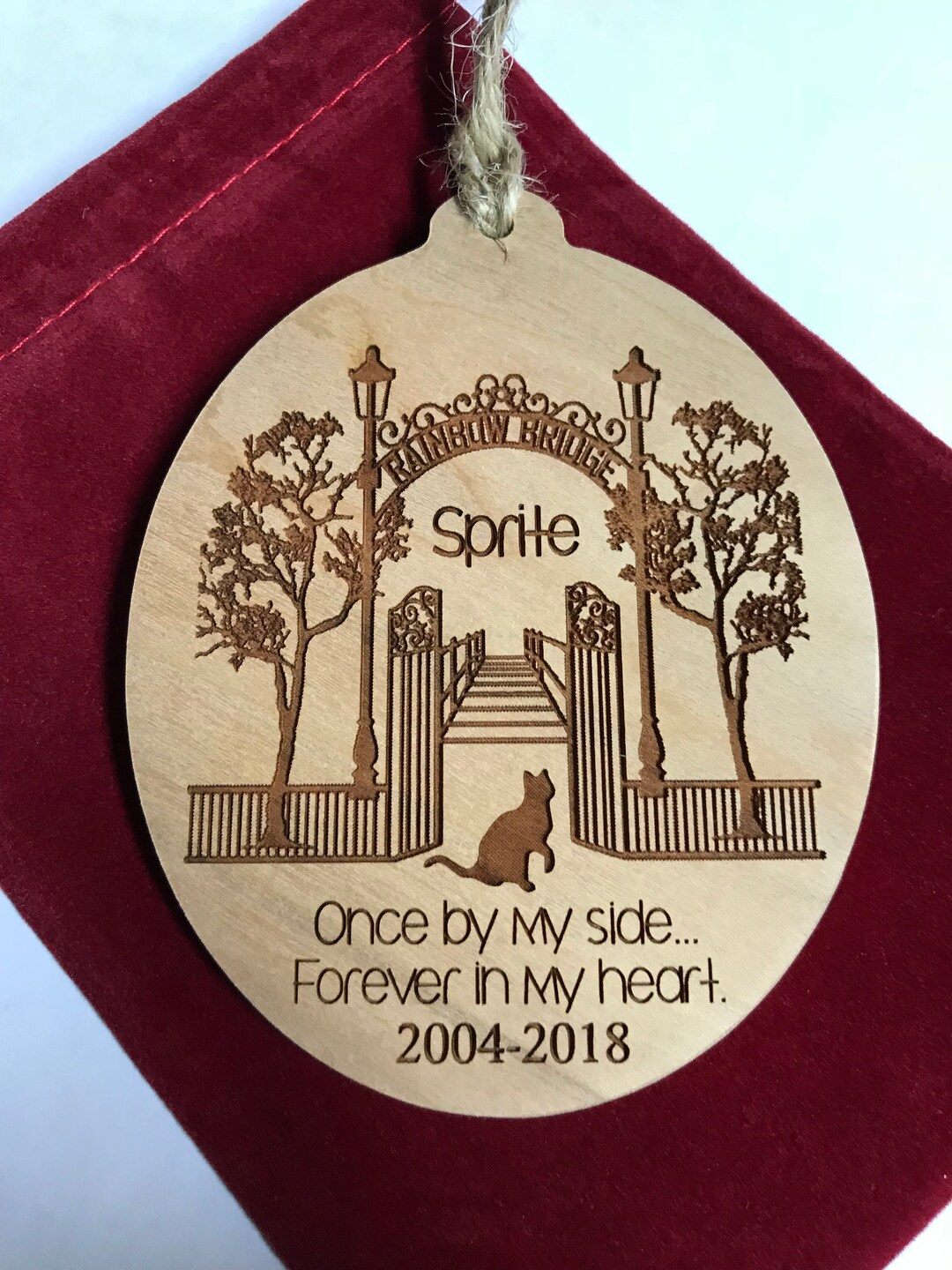 Cat Rainbow Bridge Pet Memorial Wood Ornament in Memory Pet Christmas ...