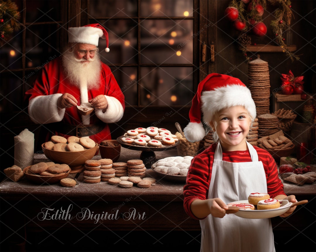 Christmas Digital Background, Christmas Digital Backdrop, Santa Baking ...