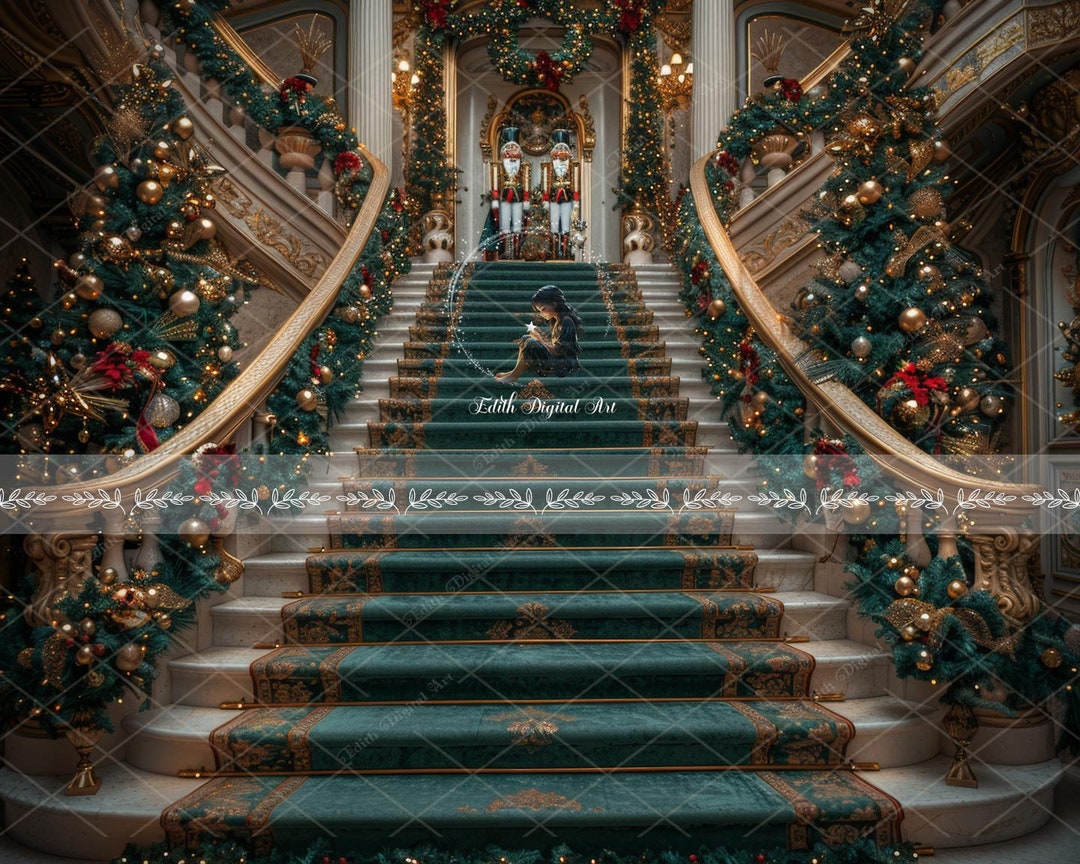 Christmas Staircase Digital Backdrop Xmas Digital Background ...