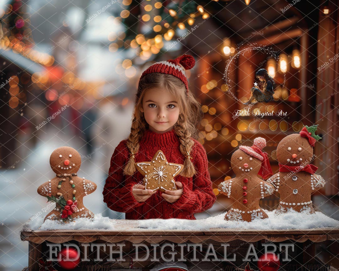 Gingerbread Booth Digital Backdrop Photography, Gingerbread Cart Shop ...