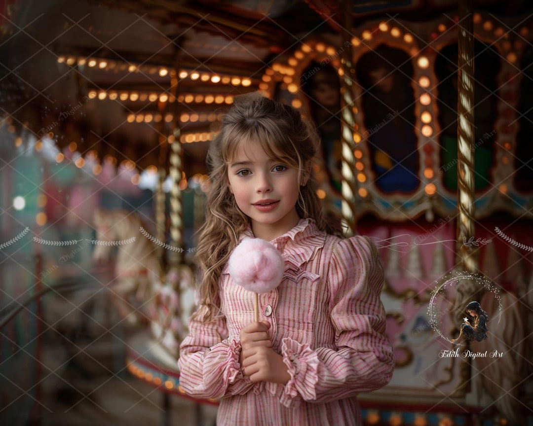 Pink Carousel Digital Backdrop for Photography Composite, Whimsical ...