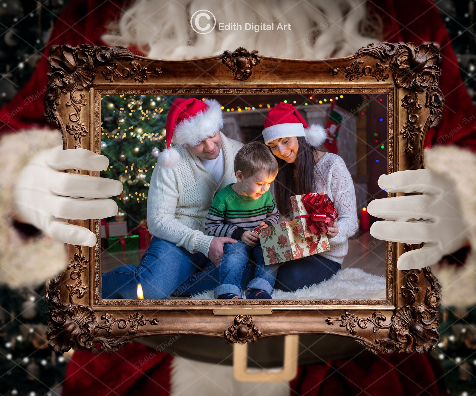 Santa Holding a Frame Photography, Christmas Digital Backdrop, Santa ...
