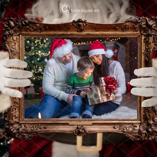 Santa Holding Frame Photo Overlay Winter Backdrop Christmas - Etsy