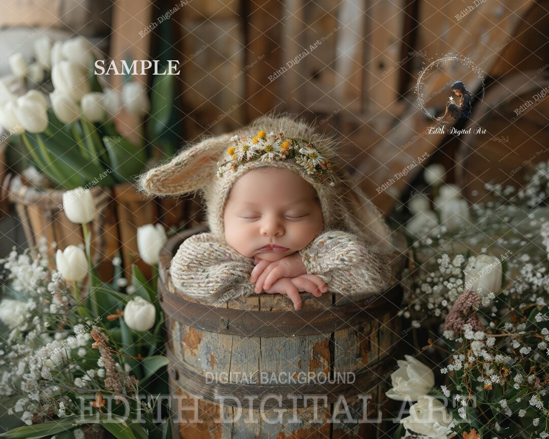 Newborn Digital Background Photography, Wooden Bucket Digital Photo ...