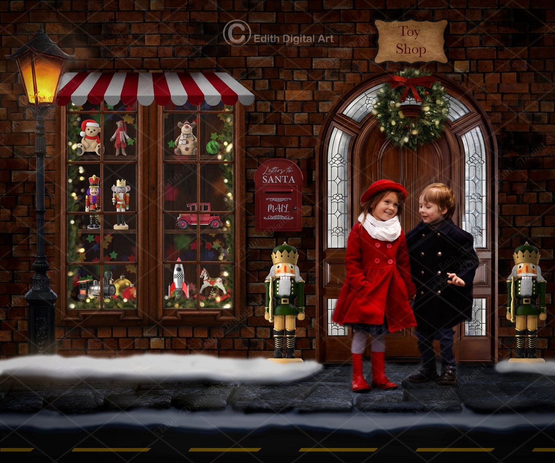 Christmas Toy Shop Digital Backdrop, Christmas Scene Background ...